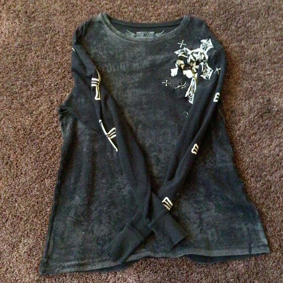Raw State | Shirts | Skull Gothic Type Long Sleeved Shirt | Poshmark